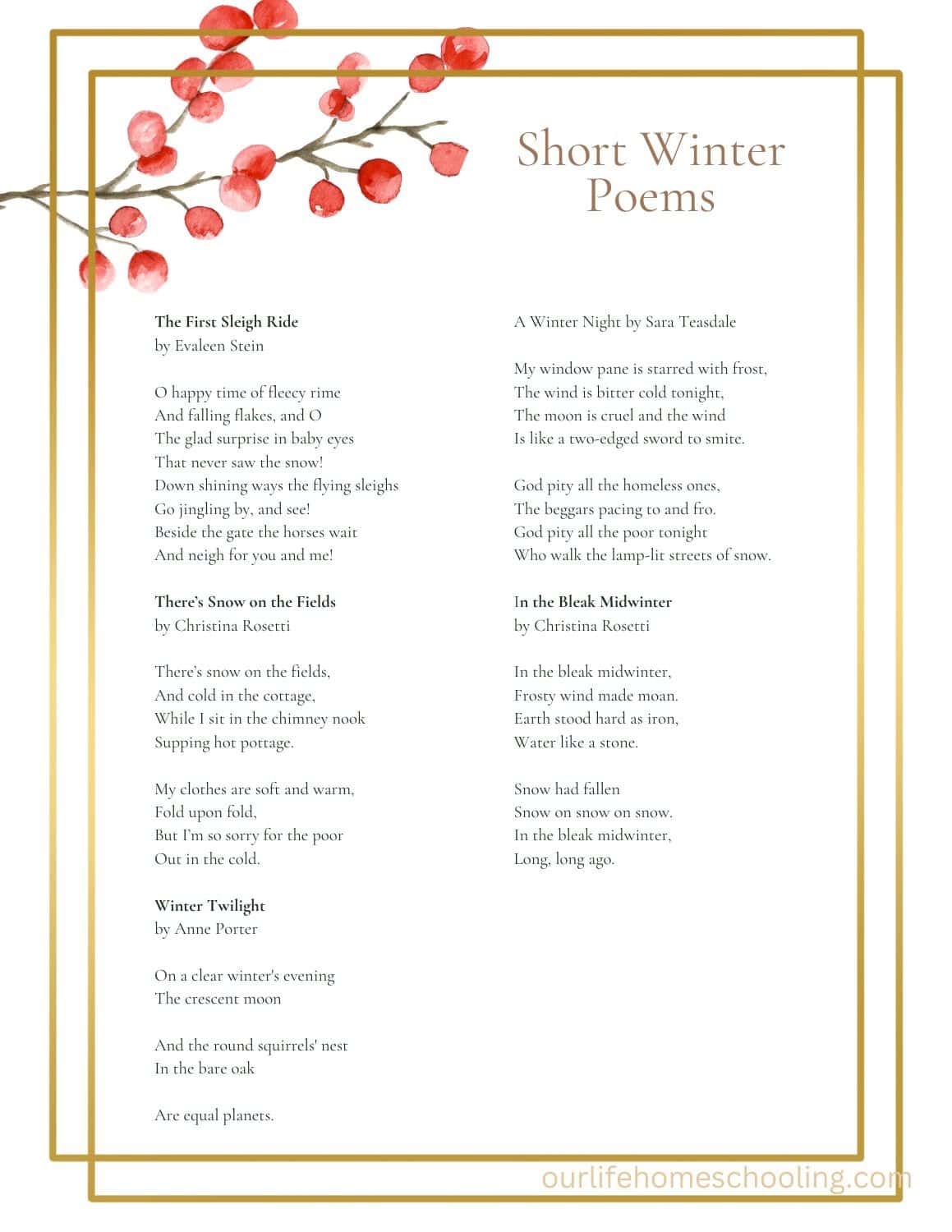 Heart-warming Winter Poems for Kids (FREE Printable) - Our Life ...