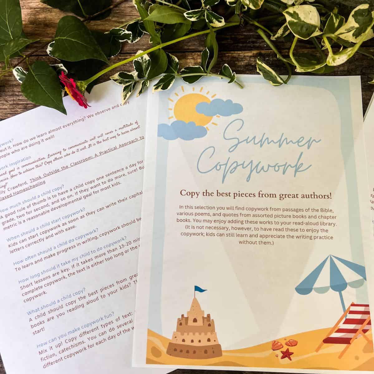 Summer-Themed Homeschool Copywork (Free Printable) - Our Life Homeschooling